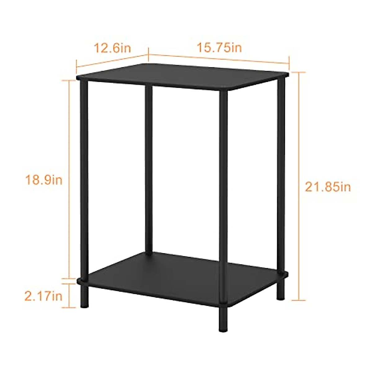 ABQ Nightstands Set of 2, 2-Tier Small Side Table for Small Spaces, Industrial End Table Bedside Table with Storage Shelf for Living Room, Bedroom, Office, Black