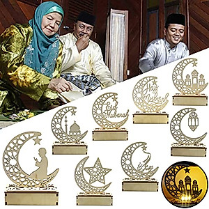Eid Decorations Lights,Wooden Moon Star Ramadan Lights Eid Table Ornament Ramadan Table Lights for Ramadan Table Decor