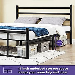 GreenForest Queen Bed Frame with Headboard Heavy Duty Metal Platform Mattress Foundation with Square Slats Support No Box Spring Needed, Black