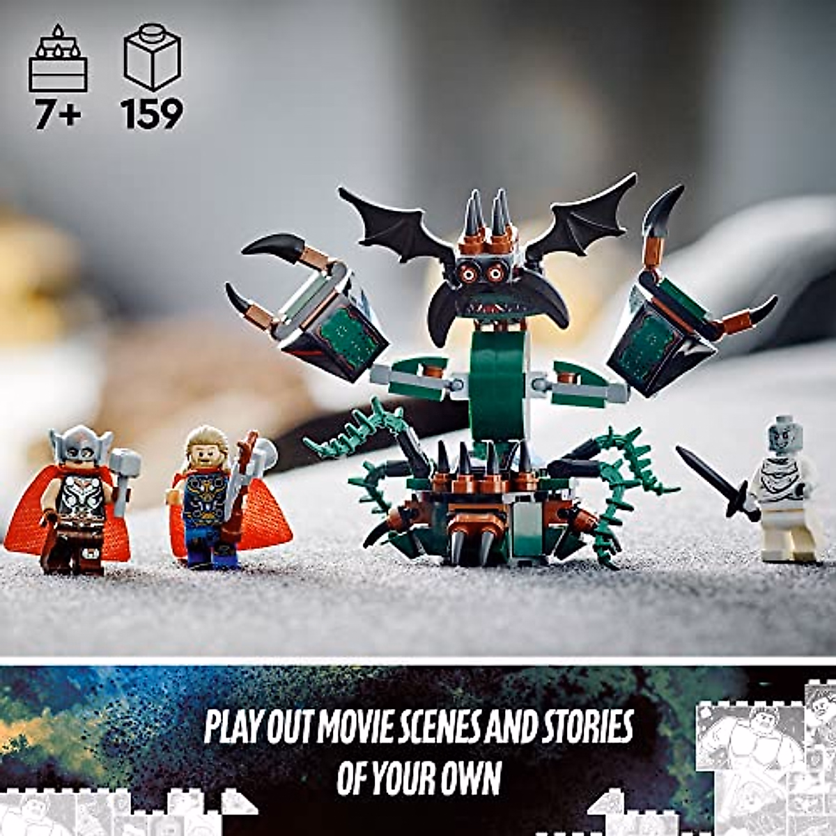 LEGO Marvel Attack on New Asgard, Thor Buildable Toy 76207 with Hammer, Stormbreaker and Monster Figure, Love and Thunder Movie Set