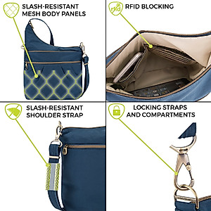 Travelon Anti-theft Signature 3 Compartment Cross Body Bag, Ocean