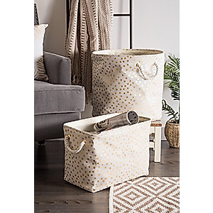 DII Polyester Storage Bin, Gold Metallic Collection Collapsible with Handles, Medium Round, Natural Off-White