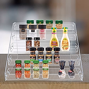 PMMASTO Tiered Spice Rack, Seasoning Organizer, Clear Acrylic Vertical Shelves Can Organizer for Countertop, Cabinet, Pantry, Kitchen Organization & Storage - 5 Tier