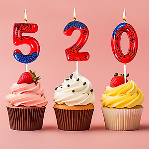 laackys Red Blue Spider 5th Birthday Candles, Spider Cartoon Themed Happy Candle Cake Toppers 5th Birthday Cake Decorations for Boys Girls Children Party Supplies Spider Decorations (5)