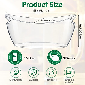 3 Pcs 5.5 Liter Clear Ice Bucket for Parties Clear Acrylic Champagne Bucket Beverage Tub Beverage Chiller Bin with Easy to Carry Handles for Wine Champagne Drink Party, Fits 3 Wine or 5 Beer Bottles