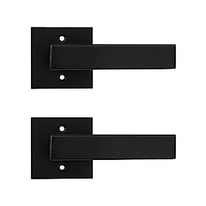 Probrico [Pack of 2 Door Lever Dummy Lever Door Handle for Closets French Doors,Square Dummy Door Lever,Non-Turning Single Side Pull with Black Finish,Easy Installation Pull Only Lever Set