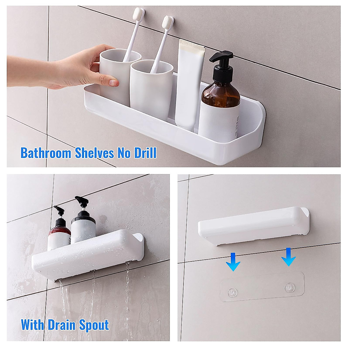 Diesisa 2pc Acrylic Wall Mounted Shower Caddy, Adhesive Shelf, Bathroom Shelves for Wall, No Drilling Hang Walls,Stick on Shelf, with Self Adhesive Tape, for Bathroom, Kitchen, Living Room