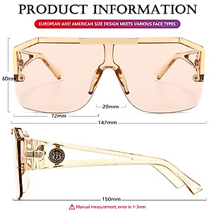 AIEYEZO Square Oversized Sunglasses Flat Top Shield Sun Glasses for Men Women One Lens Square Shades (Clear Brown)