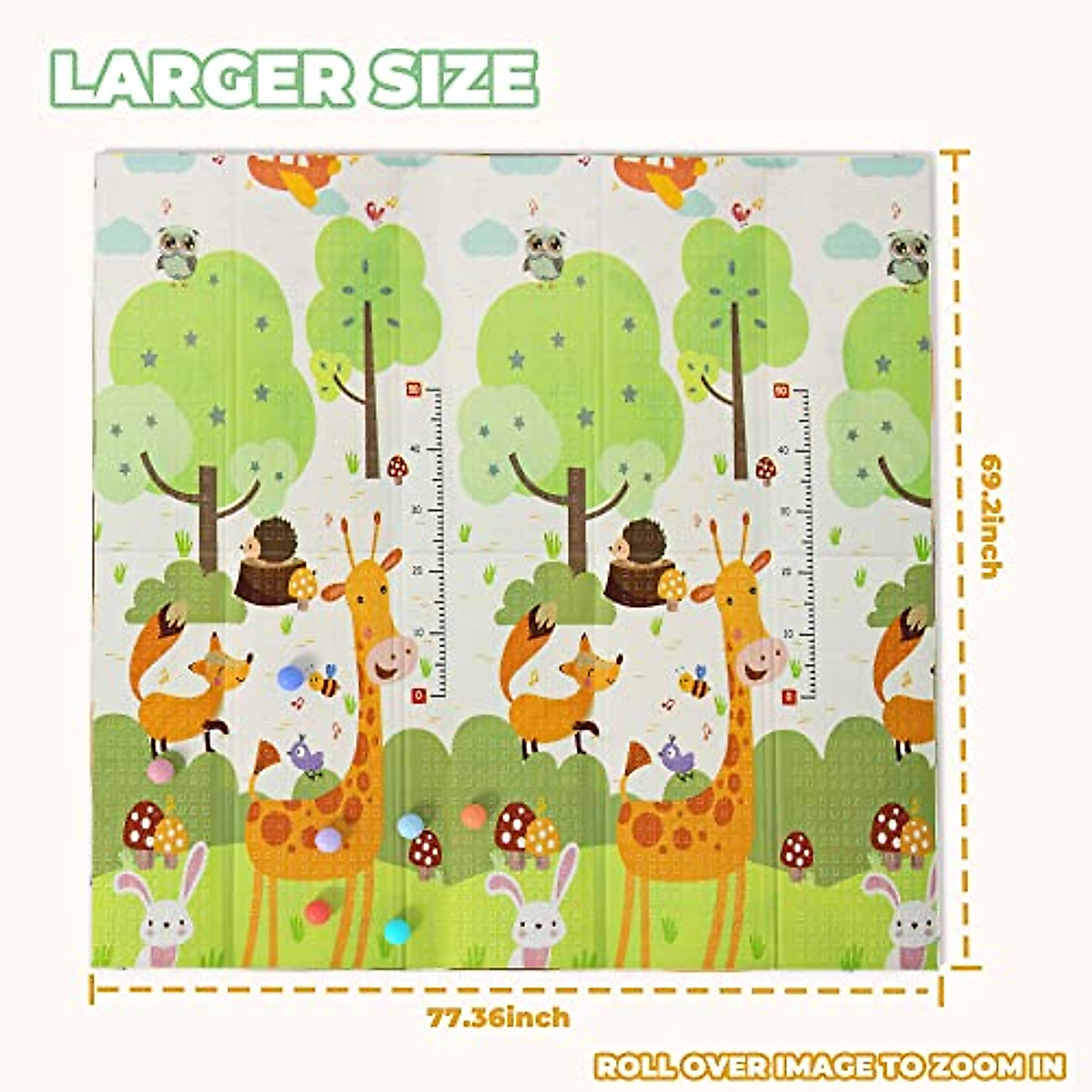 LUTIKIANG Baby Play Mat, 79" X 71" Extra Large Foldable Floor Baby Crawling Mat, Waterproof Non Toxic Anti-Slip Reversible Foam Playmat for Infants, Toddlers, Kids