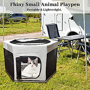 Fhiny Portable Rabbit Playpen, Breathable Small Animal Tent with Anti Escape Zippered Cover Portable Foldable Indoor Outdoor Exercise Fence for Bunny Ferrets Guinea Pigs Chinchillas Kittens (Grey)