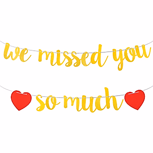 Welcome Home Banner, We Missed You So Much Banner, Welcome Home Decorations for Family Reunion Friends Back Military Graduation Happy Friendsgiving Sign Banner (Gold)