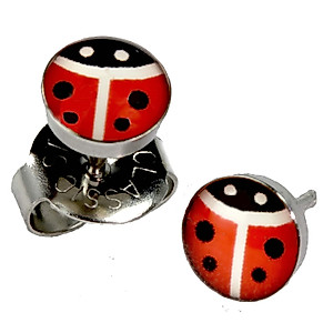 Ear Piercing Earrings Red Lady Bug 5mm Studs Stainless Steel Studex System 75 Hypoallergenic by Studex