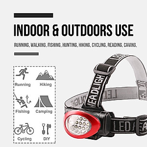 Lichamp Headlamp, 10 Pack 12 LED 3 Mode Portable Head Lamp Flashlight, Outdoor Lightweight Durable Headlight for Running, Camping, Reading, Fishing, Hunting, Walking, Jogging, Black + Red Color