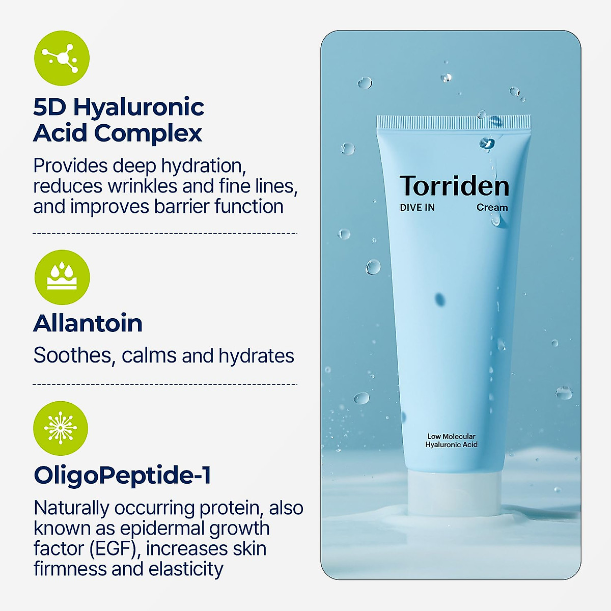 Torriden DIVE IN Cream 80ml (2.71 fl. oz.) | Facial Moisturizer for Sensitive, Oily Skin | Lightweight and Moistrul Creamy Texture | Hyaluronic Acid Cream, Allantoin