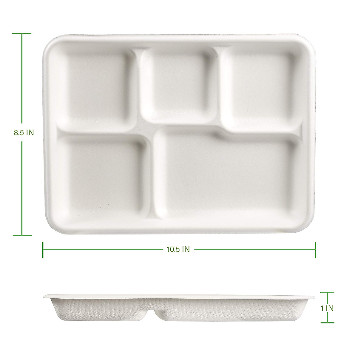 Stalkmarket 100% Compostable Natural Plant Fiber 5-Compartment Tray, 500-Count Case