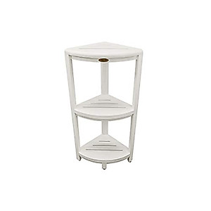 CoastalVogue SnazzyCorner Teak Corner Shower Shelf Wood Corner Shelf 3-Tier Corner Shower Shelf in Antique White Finish – 33 inches Tall