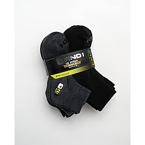 AND1 Men's Socks - Athletic Cushion Quarter Cut Ankle Socks (12 Pack), Size 6-12.5, Black/Grey