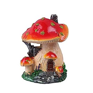 Cabilock Delicate Creative Mushroom House Model Landscaping Ornaments Miniature Micro Landscape Bonsai Fairy Garden Landscape DIY Decor - Mushroom House(Red and Yellow Edge)