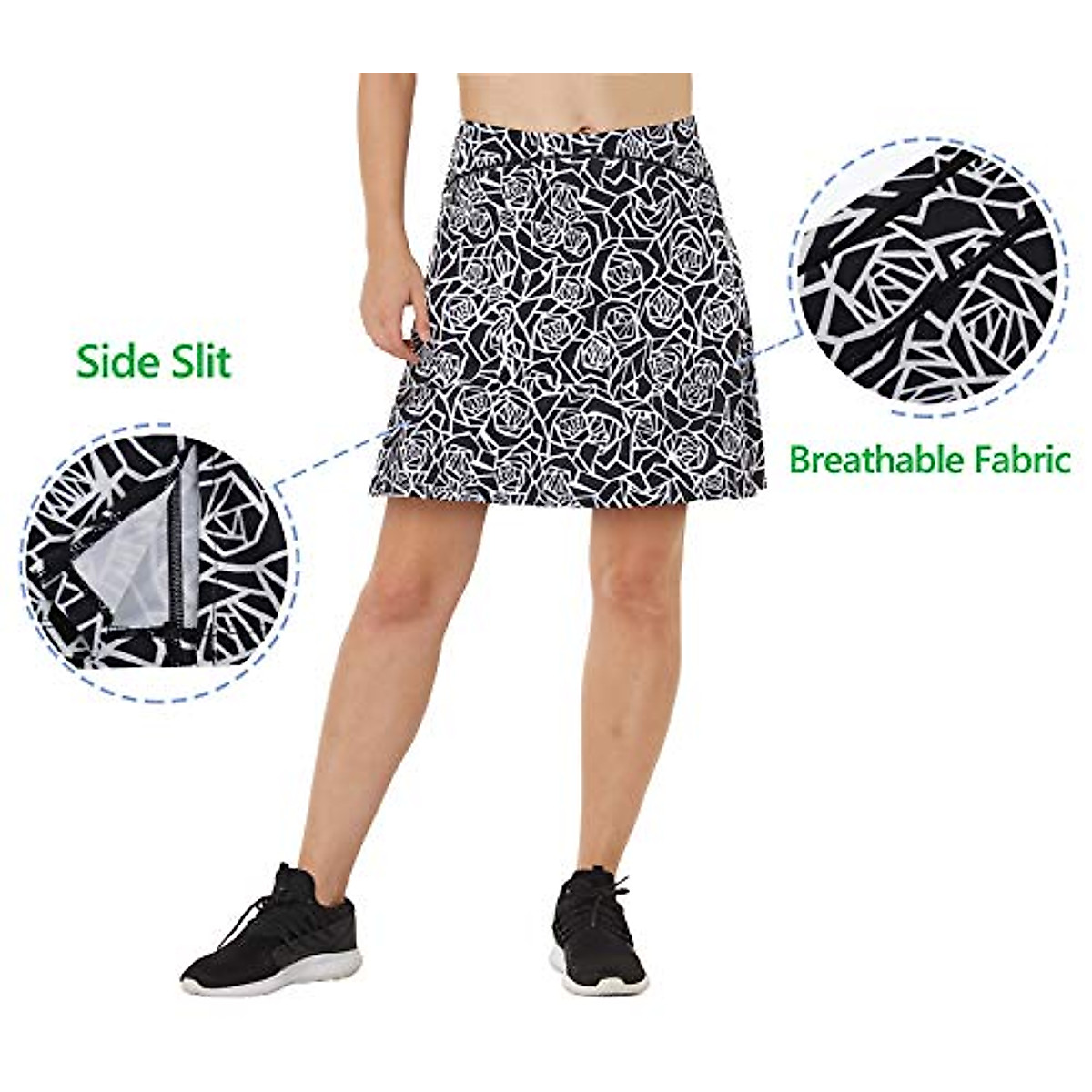 slimour Women Print Golf Skirt Travel Skirts with Pocket Swim Skirt High Waist with Shorts Black Rose XL