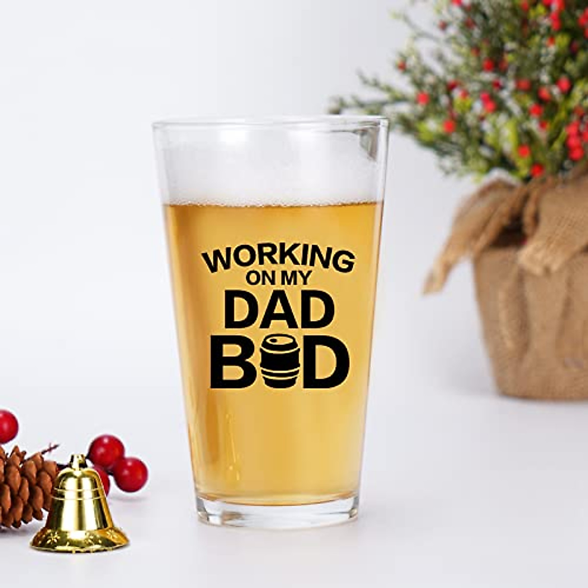 Funny Dad Beer Glass, Working on My Dad Bod Pint Beer Glass for Dad, New Dad, Father, Husband - Ideal Gift for Christmas, Birthday, Fathers Day from Daughter, Son, Kids, Wife, 15Oz