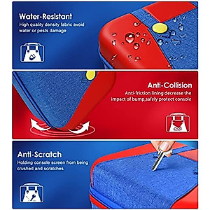 iVoler Carrying Storage Case for Nintendo Switch/Switch OLED Model,Portable Travel All Protective Hard Messenger Bag Soft Lining 18 Games for Switch Console Pro Controller & Accessories Red+Blue