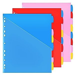 WOT I 8-Tab Plastic Dividers w/Front Pockets - Pack of 3 Sets, Multicolor Dividers with Pockets for Binders, 24PCS Tab Dividers Assorted Colors
