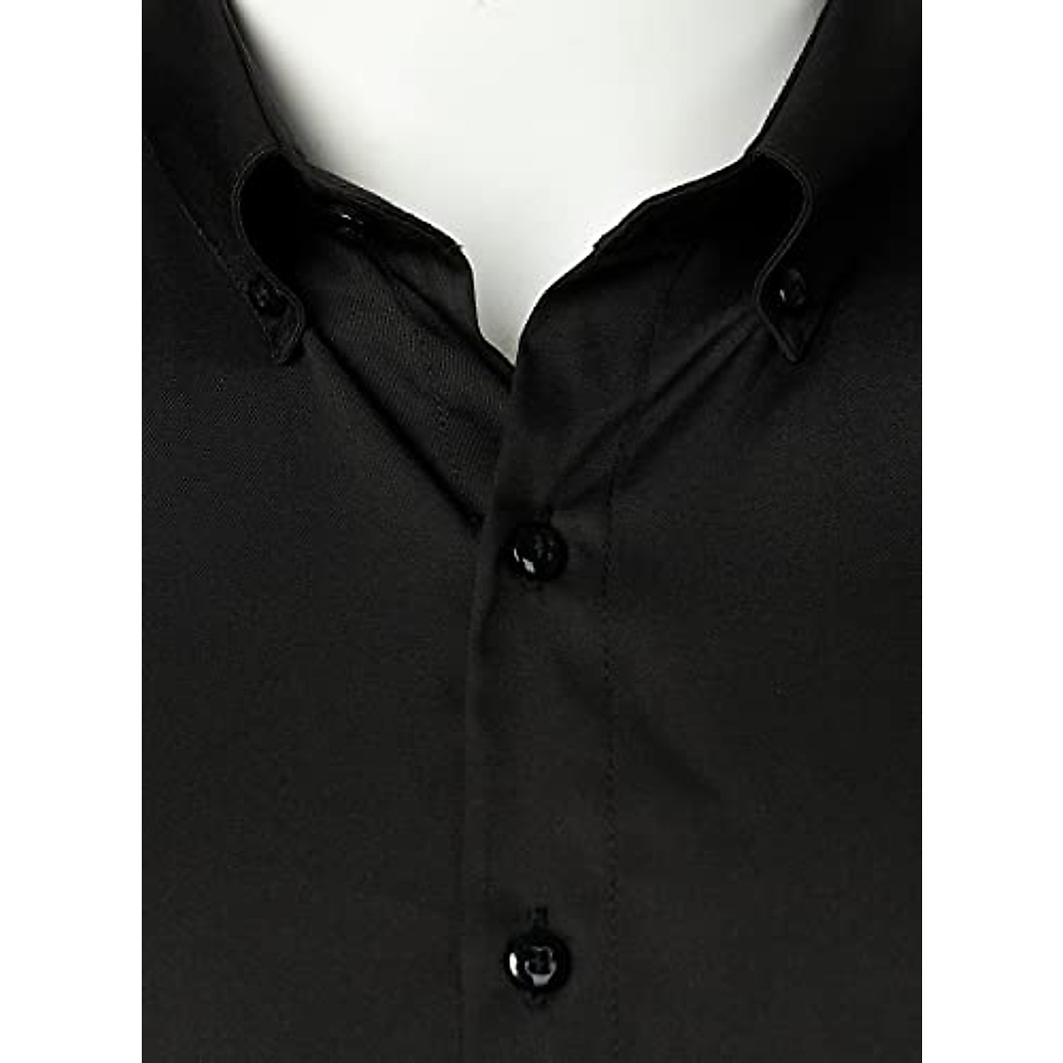 HOOD CREW Men’s Long Sleeve Button Down Shirt Slim Fit Casual Solid Dress Shirts Black 3XL