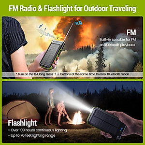 Fokimdo Solar Charger Power Bank 36800mAh, Wireless Charging, Built-in 2 Cables with Emergency Radio & Flashlight, Waterproof Fast Charge for Hiking, Camping, Travel, and Emergency Preparedness