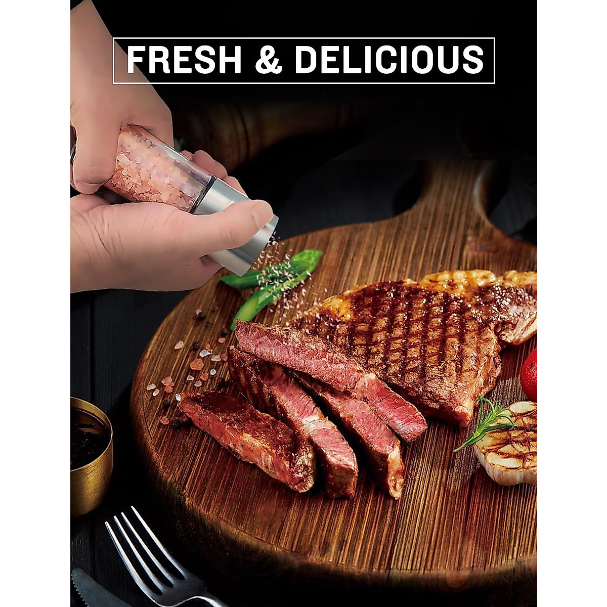 Gulex® Salt Grinder Pepper Grinder Pepper Mill, Salt Grinder Refillable, Adjustable Coarseness Black Pepper Grinder, Stainless Steel Sea Salt Shaker with Ceramic Rotor (1 pcs)