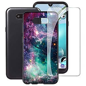 HHUAN Phone case for LG K31 Rebel (5.70") with 1 Tempered Glass Screen Protector, Ultra-Thin Black Soft Silicone TPU Bumper Cover Shell, Full Protection Against Shock and Scratch - WMA33