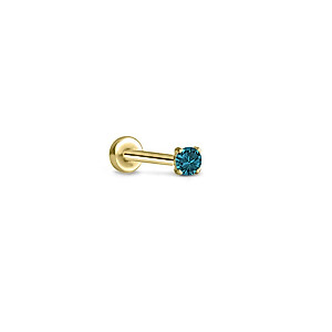 316 Stainless Steel Yellow Gold-Tone Threadless Push Pin Nose Ring Labret Monroe Stud 1.5mm Prong Teal CZ 18G