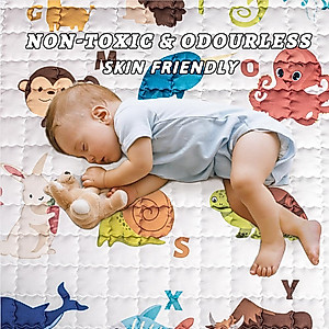 Beavtaens Baby Play Mat, 50x50 Playpen Mat with Super Soft Touch, Activity Mat with Upgraded Anti-Slip Bottom, Machine Washable Crawling Mat for Floor & Picnic (Animal)