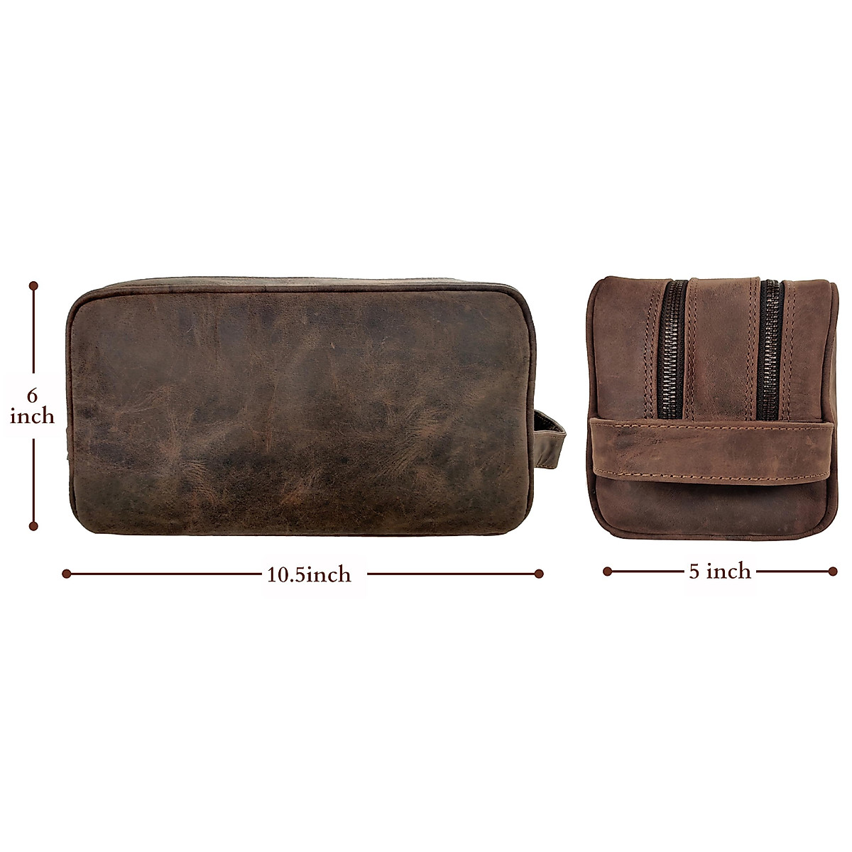 RUSTIC TOWN Full Grain Leather Travel Toiletry Bag - Dopp Kit Organizer (Dark Brown)