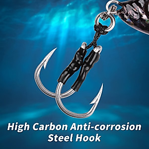 Slow Pitch Jigs Saltwater Fishing Lures Fishing Jigs 3D Colors Jigging Lures Glow Offshore Sinking Metal Jigs Saltwater Jigs with Butterfly Assist Hooks for Tuna Kingfish Saltwater Fishing