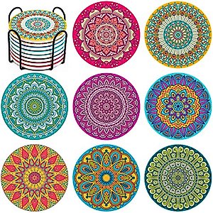 InnoGear Coasters, Coasters for Drinks Absorbent Ceramic Coasters for Coffee Table Wooden Table Cork Coasters Heat-Resistant Reusable Drink Coaster, Gift for Birthday Housewarming Kitchen Bar