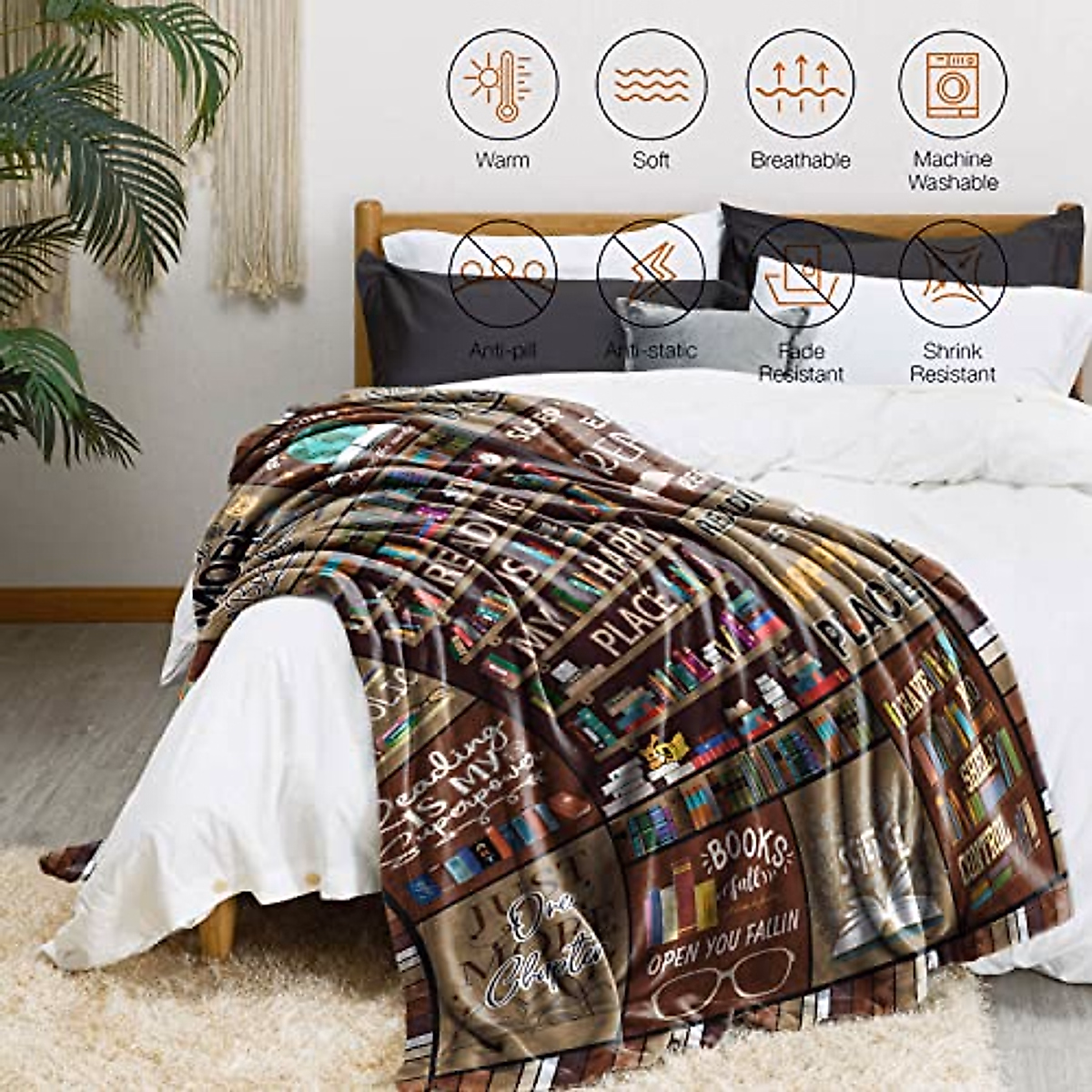 HSELOGI Book Lovers Gifts Blanket Librarian Gifts Throw Blanket Book Club Gifts for Women Reading Lover Bookish Literary Gifts Ideas Best Bookworm Gifts on Birthday Christmas Graduation 50"x60"