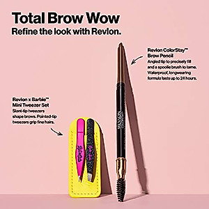 Revlon x Barbie Mini Tweezer Set, Stainless Steel Hair Removal Makeup Tool, includes Slant Tip & Pointed Tip Tweezers in Travel Case