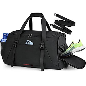 Gym Bag for Men Women 40L Water Resistant Sports Bag Gym Duffle Bag with Wet Pocket Large Travel Duffel Bag Weekender Overnight Bag with Shoe Compartment Black