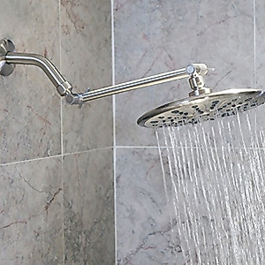 Adjustable Shower Head Extension Arm - 10 Inch Brass Shower Arm Extender Hardware - Brushed Nickel