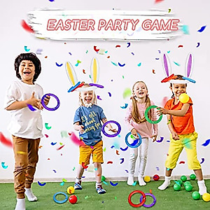 Easter Game Inflatable Bunny Ring Toss Games 2 Sets & 8 Rings, Inflatable Ring Toss Games 11Pcs with Pump for Easter Party Favors Indoor Outdoor Games