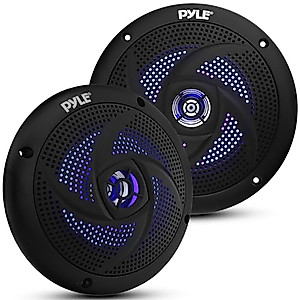 Pyle Marine Waterproof Speakers 6.5” - Low Profile Slim Style Wakeboard Tower and Weather Resistant Outdoor Audio Stereo Sound System with LED Lights and 240 Watt Power - 1 Pair in Black - PLMRS63BL