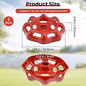 3 PCS Outside Faucet Hose Handles, Cast Iron Bibb Round Wheel Square Stem Hole Spigot Handle Replacement Parts for Outside Hose Bibb, Stopcocks, Valves, Wall Hydrants 15/64 in x 15/64 in (6mm x 6mm)