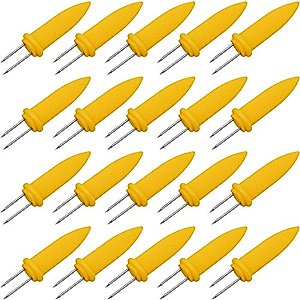 Onwon 20 Pieces Corn Holders Stainless Steel Corn On The Cob Skewers Twin Prong Cooking Fork for BBQ Barbecue Camping Picnic Home Outdoor (Size:8.5 Cm)