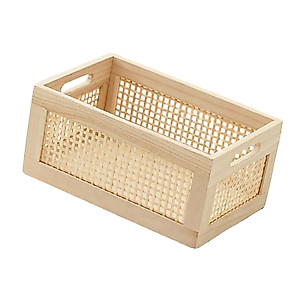 Gralara Rectangular Storage Basket, Rustic Wooden Box Sundries Book Organizer Multipurpose Wood Frame Storage Basket for Closets Bedroom Cabinets, Super Small