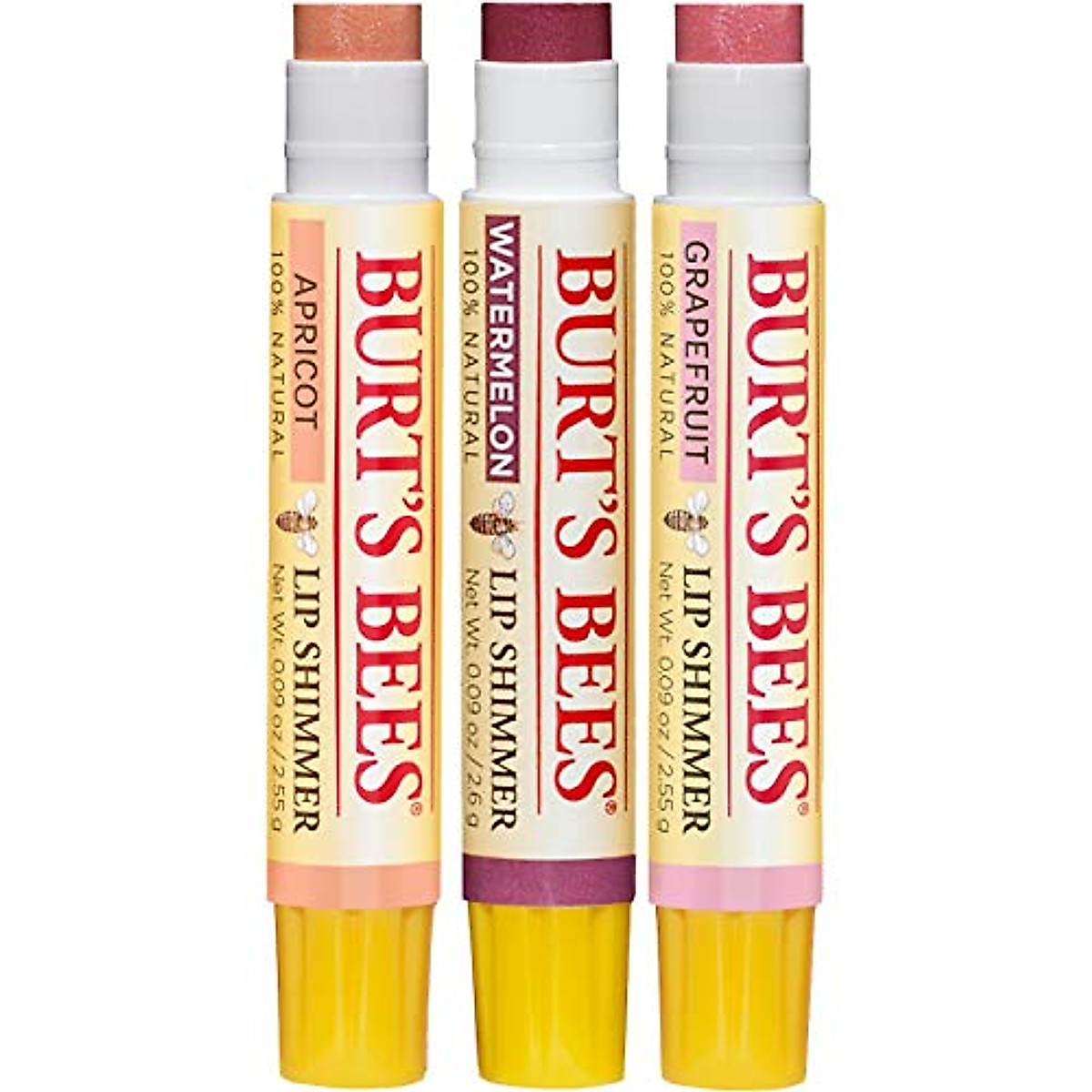 Burt's Bees Kissable Color Holiday Gift Set, 3 Lip Shimmers in Gift Box - Cool Collection in Watermelon, Apricot and Grapefruit