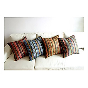 TAOSON Gold Stripe Bohemian Style Antique Cotton Blend Linen Sofa Throw Pillowcase Cushion Cover Pillow Cover with Hidden Zipper Closure Only Cover No Insert 24x24 Inch 60x60cm