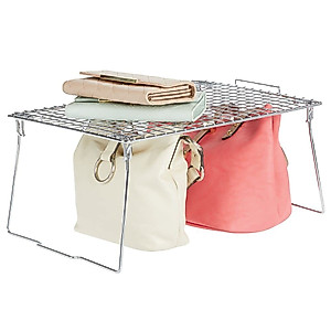 mDesign Farmhouse Metal Stackable Storage Shelf - Closet, Cabinet, Countertop 2-Tier Raised Organizer - for Bedrooms, Bathrooms, Entryways, Hallways - 12" x 17" x 8.4" - Chrome