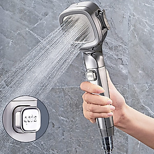 IOUHAPPY High Pressure 4-mode Handheld Shower Head Filtered Shower Head, One-key Stop Water Shower Heads with Handheld Spray, Extra Long 79 Inch Stainless Steel Hose, Wall & Overhead Brackets
