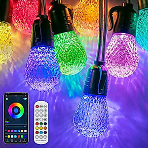 Outdoor String Lights 53FT RGB Color Changing Patio String Lights With App & Remote Control, 25 Bulbs Smart LED String Lights IP66 Waterproof Shatterproof 8 Scene Modes For Patio, Balcony, Garden