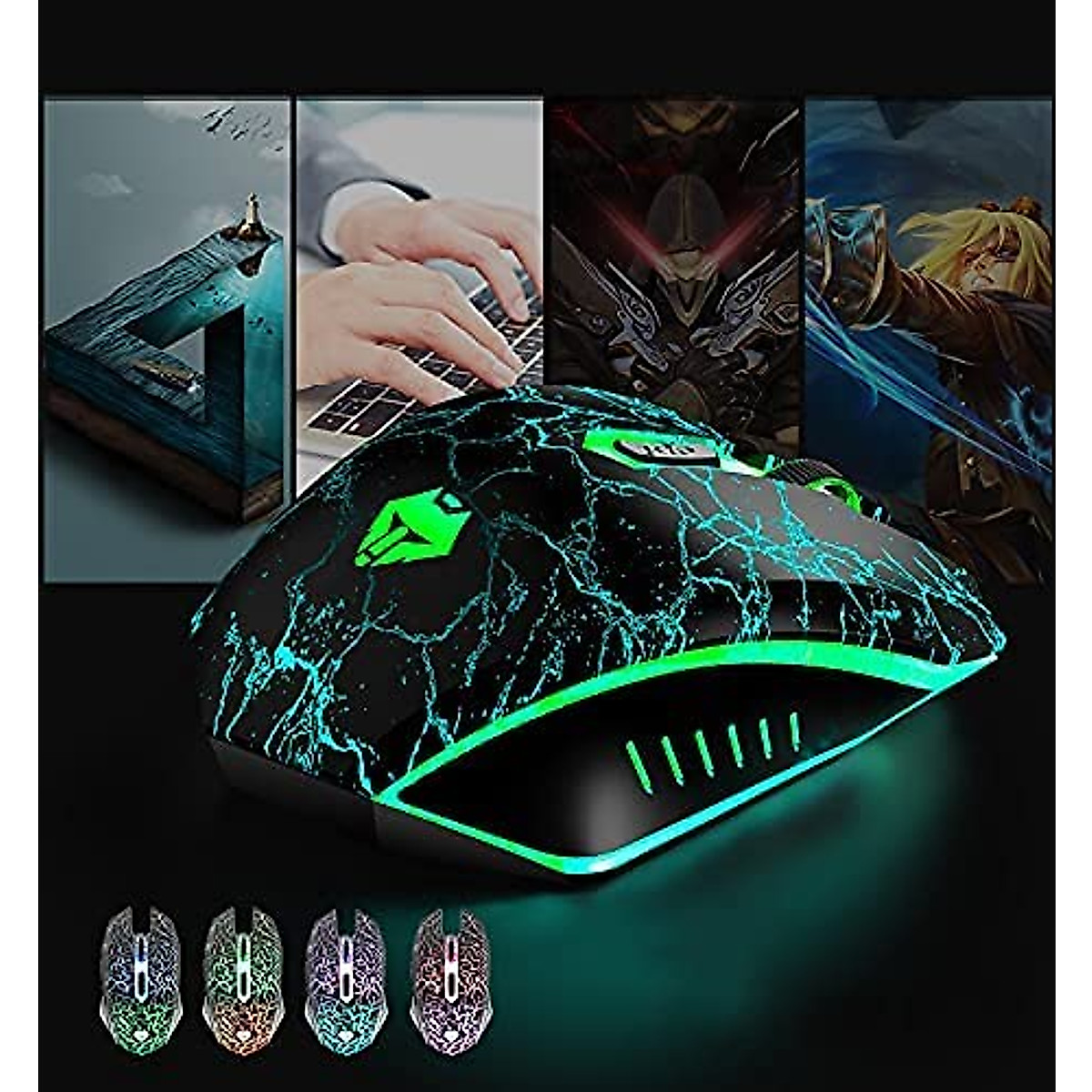 Multimedia Knob Computer Mechanical Keyboard Sandblast Metal Panel,104-Keys Conflict Free Buttons Gaming Keyboard,Dazzle Colour on Both Side, Mouse+Mouse Pads (Black/Raionbow Backlit/Blue Switch)